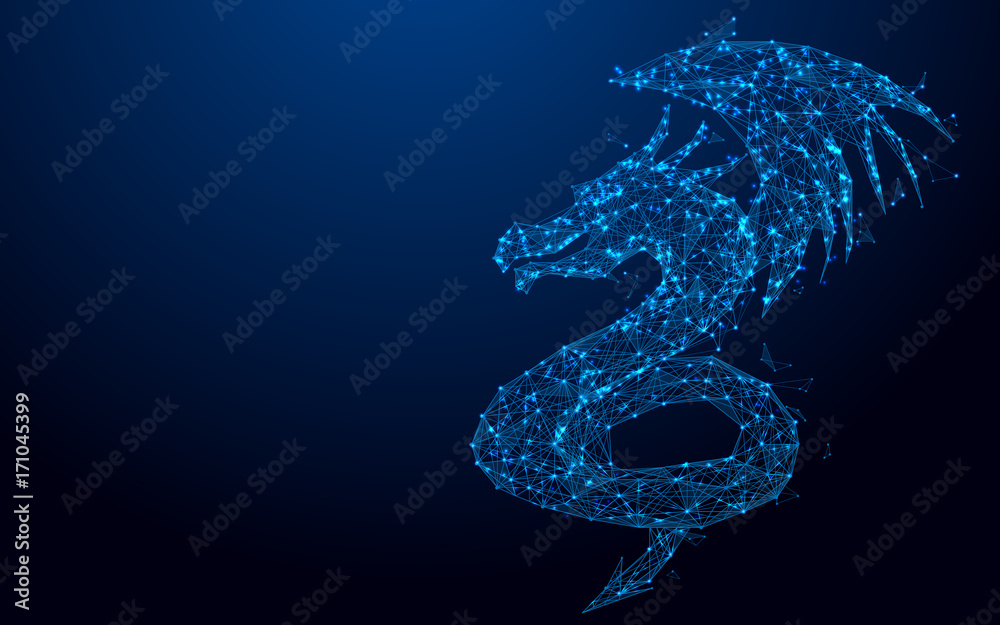 Wireframe dragon mesh from a starry on blue background Stock Vector ...