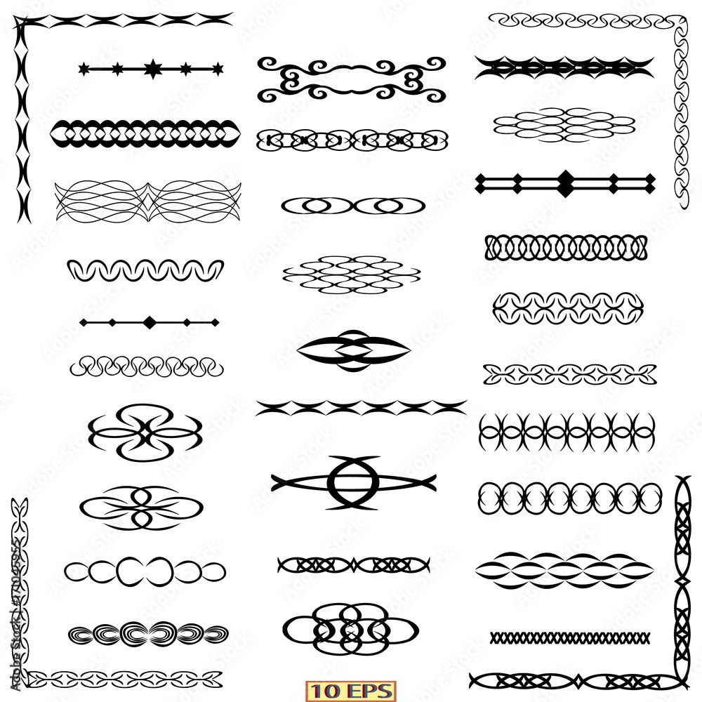 Decorative borders, dividers, swirls, dividing, scrolls. Set of ...