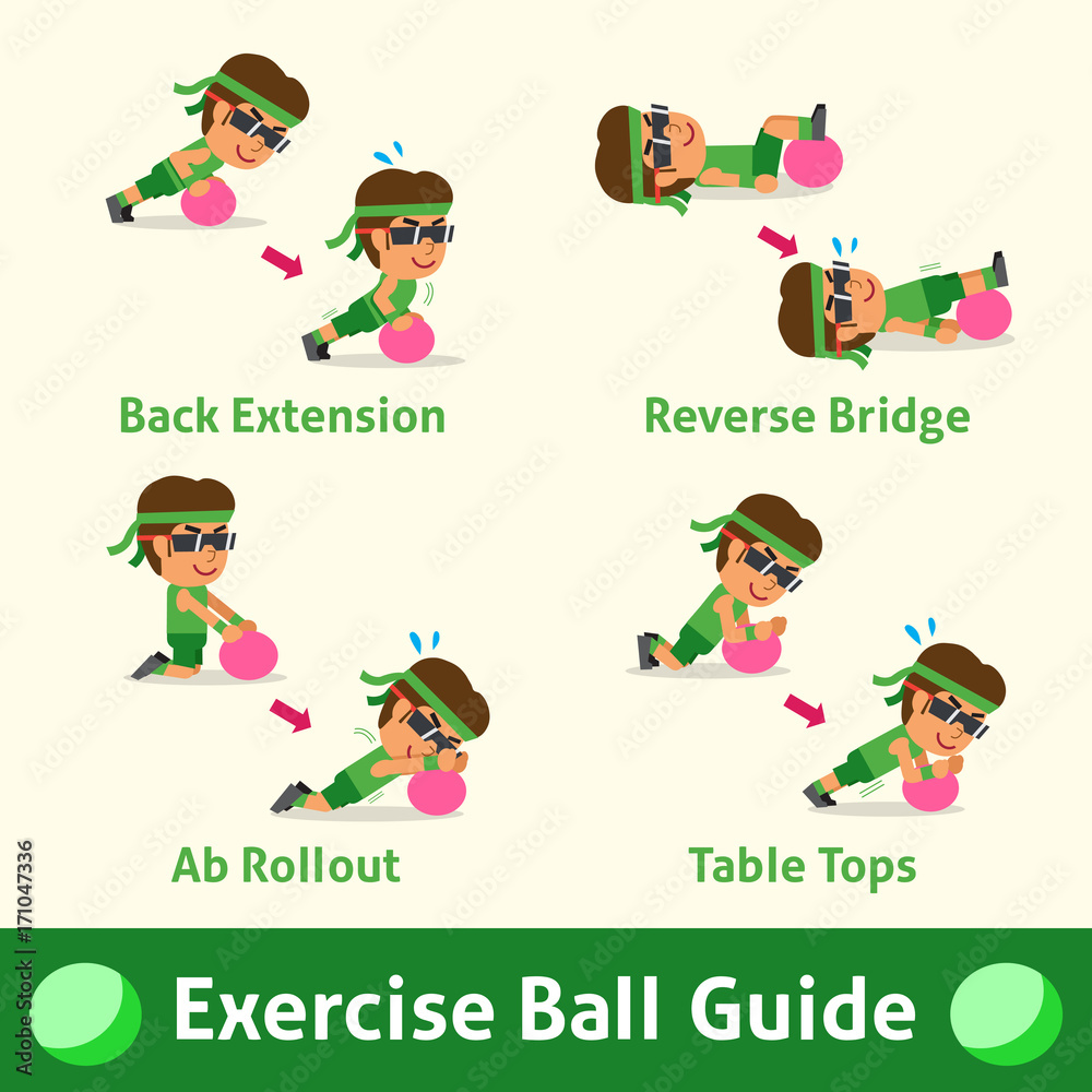 Cartoon set of man doing exercise ball step for health Stock Vector ...