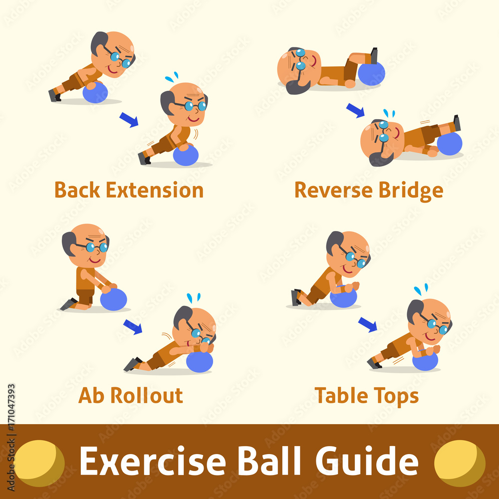 Cartoon set of old man doing exercise ball step for health Stock Vector ...
