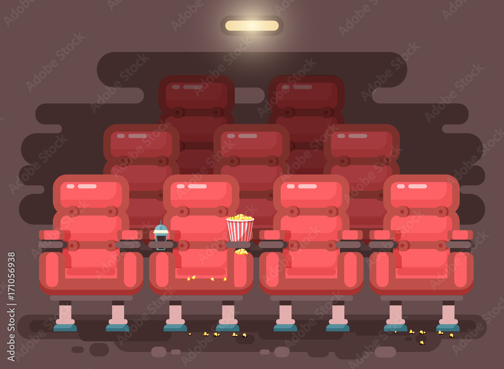 Vector illustration cartoon interior of cinema hall with armchairs for ...