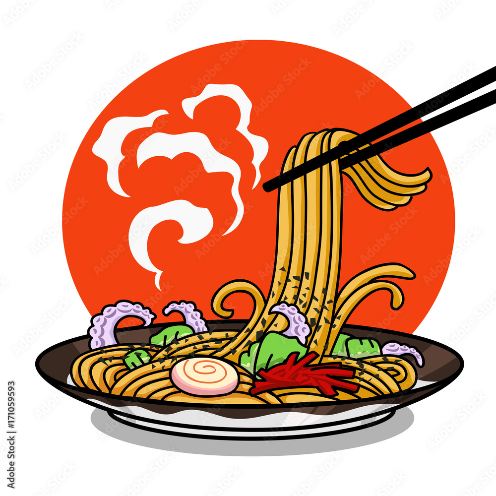 Yakisoba tasty japanese food, fresh for healthy, vector illustration ...