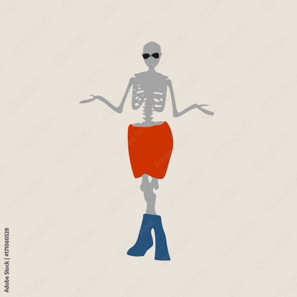 Confused and frowned skeleton standing shrugging shoulders complaining ...