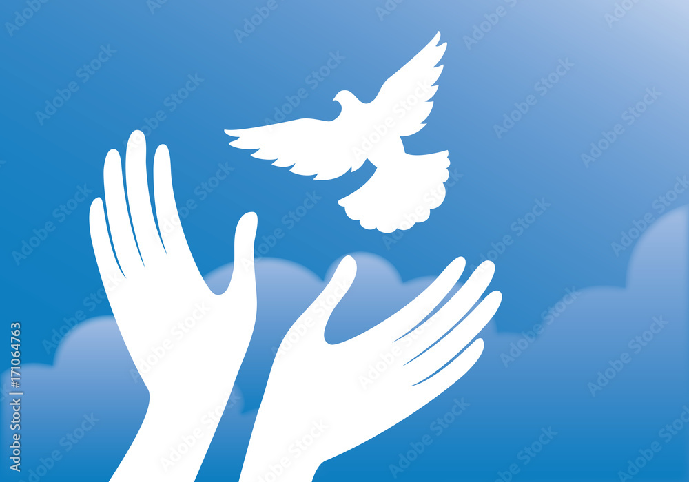 Freedom vector illustration. Hands with dove. Dove in the sky Stock ...