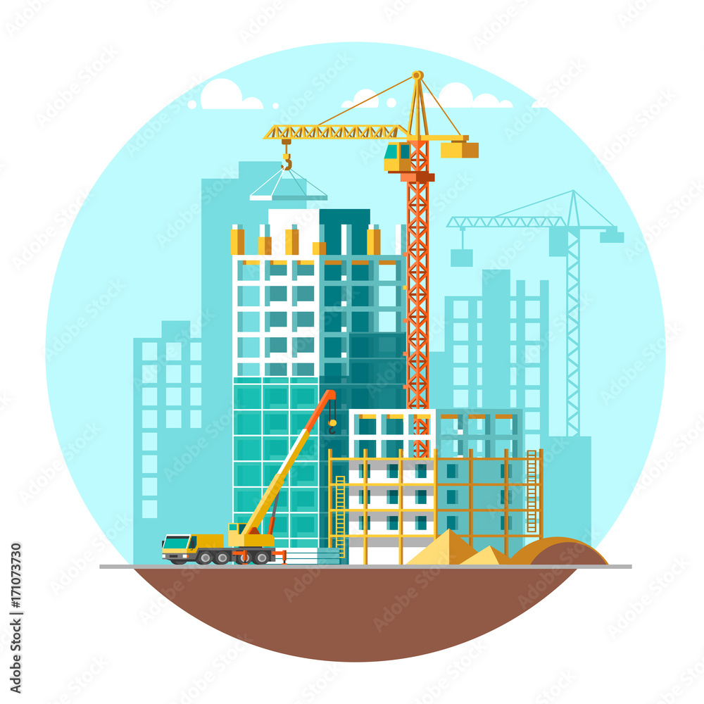 Construction of residential houses. Construction site concept design ...