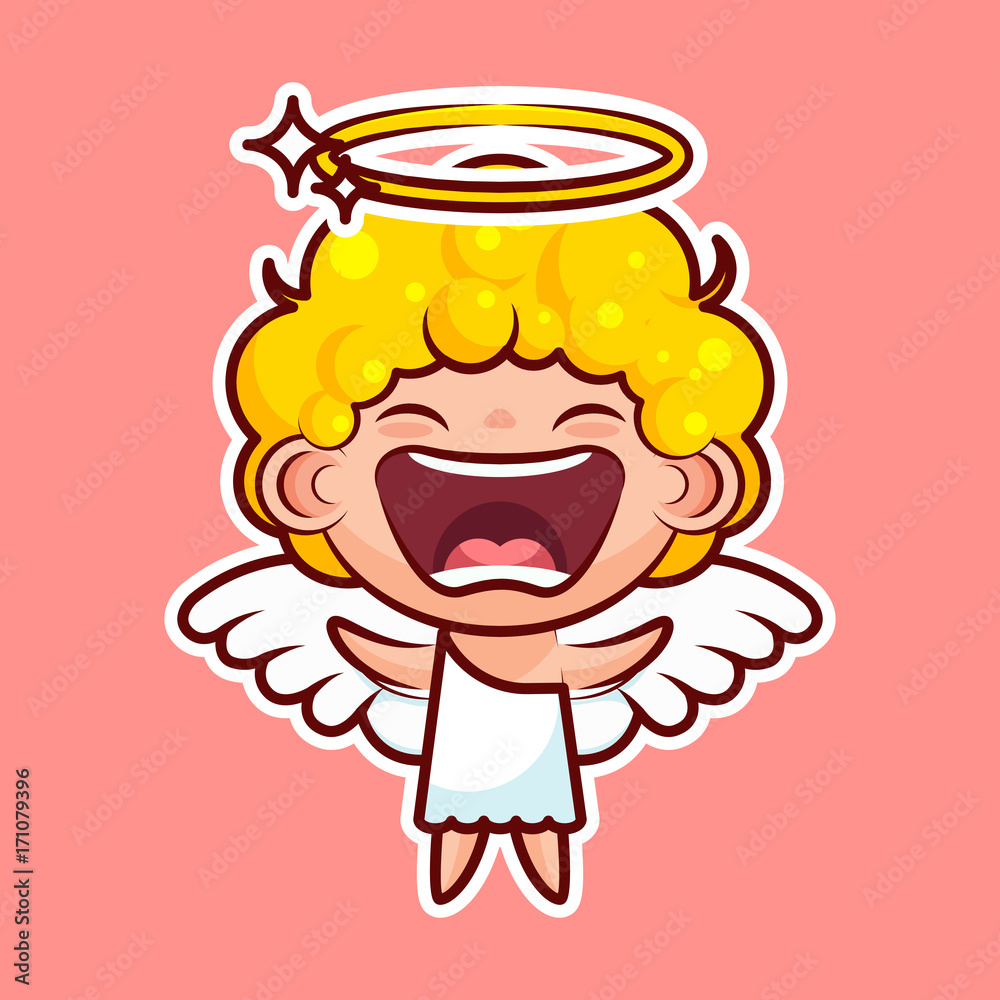 Sticker emoji emoticon, emotion joy, shouting vector isolated ...