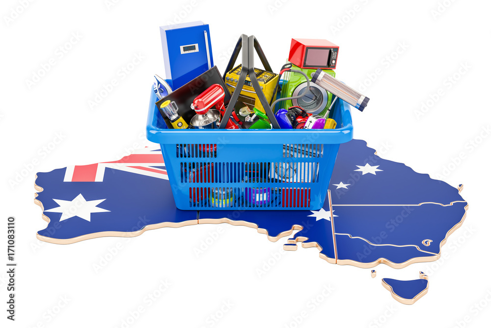 Map of Australia with shopping basket full of home and kitchen ...