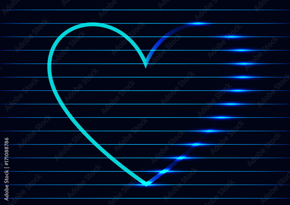 Blue neon heart with multiple light lines on a dark background. Stock ...