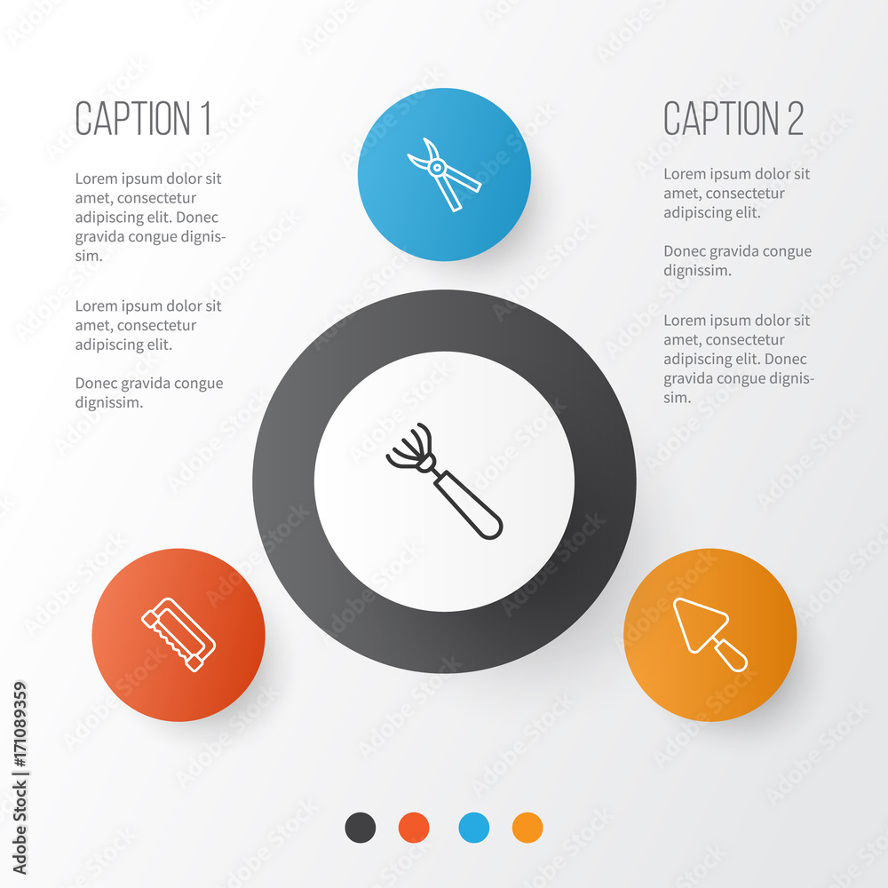 Tools Icons Set. Collection Of Harrow, Putty, Pliers And Other Elements ...