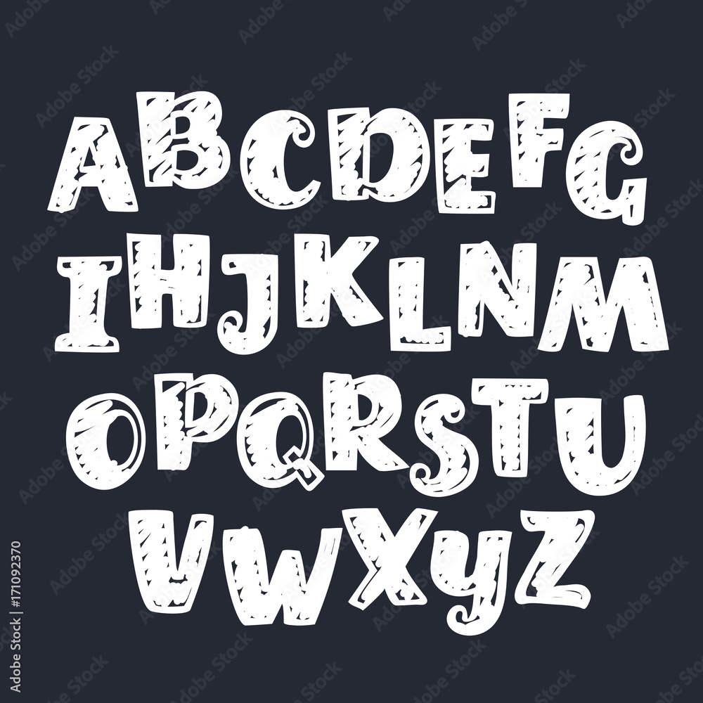 Vector hand drawn bold alphabet chalk doodle outline letters isolated ...