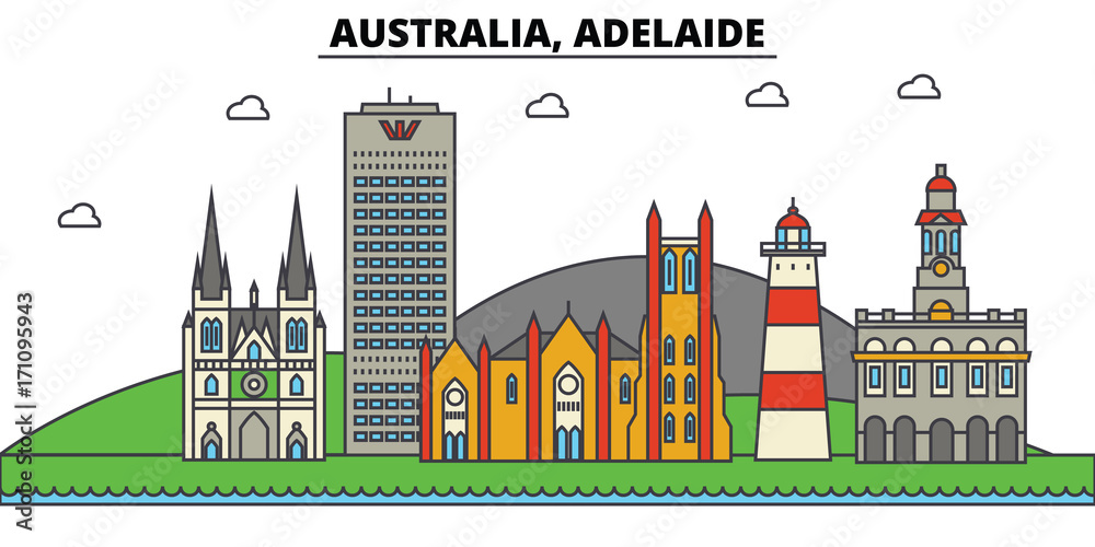 Australia, Adelaide. City skyline: architecture, buildings, streets ...