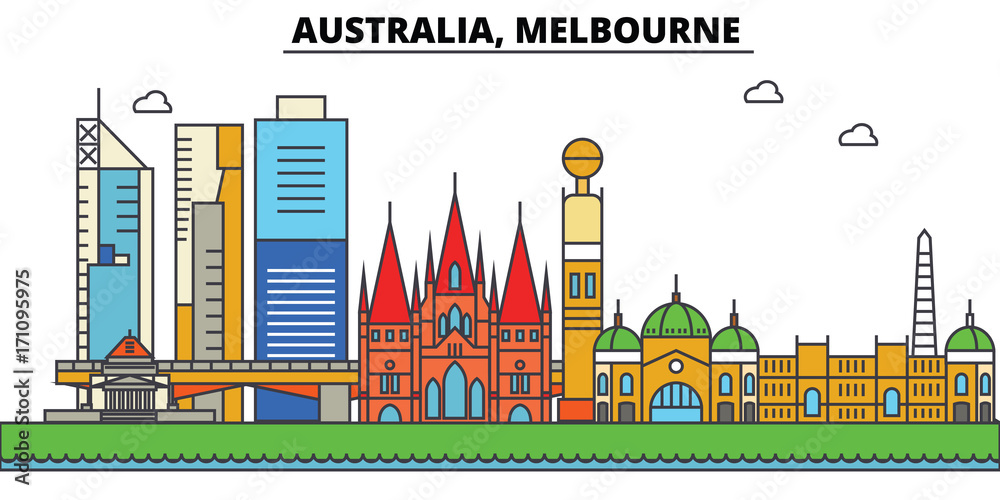Australia, Melbourne. City skyline: architecture, buildings, streets ...