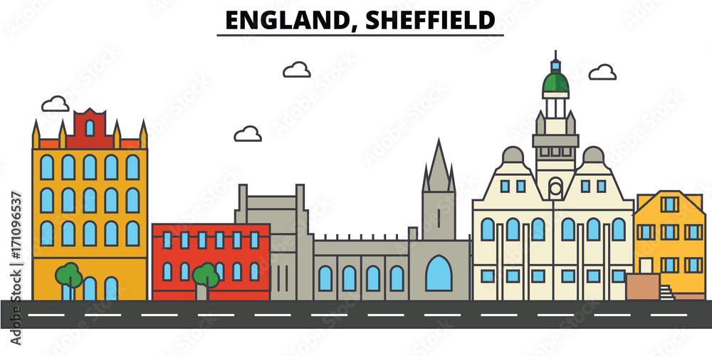 England, Sheffield. City skyline: architecture, buildings, streets ...
