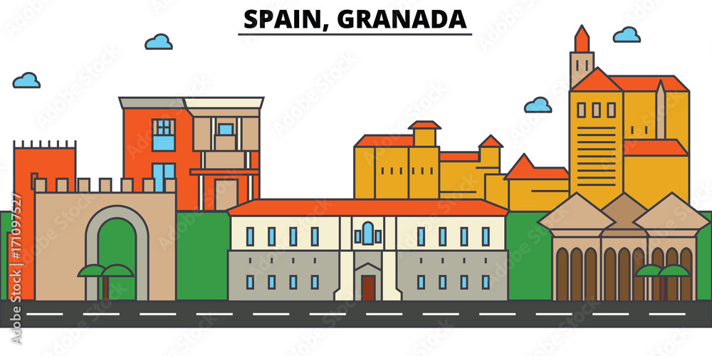 Spain, Granada. City skyline: architecture, buildings, streets ...