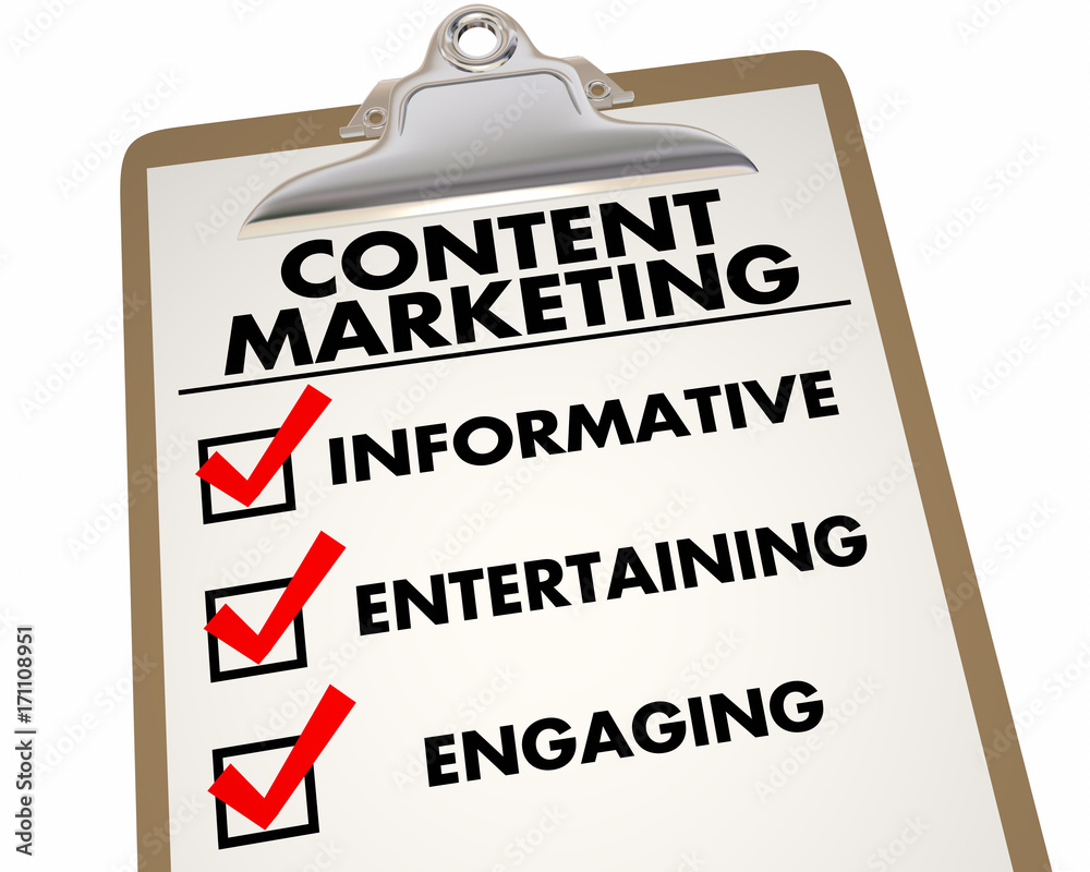 Content Marketing Informative Entertaining Engaging Checklist 3d