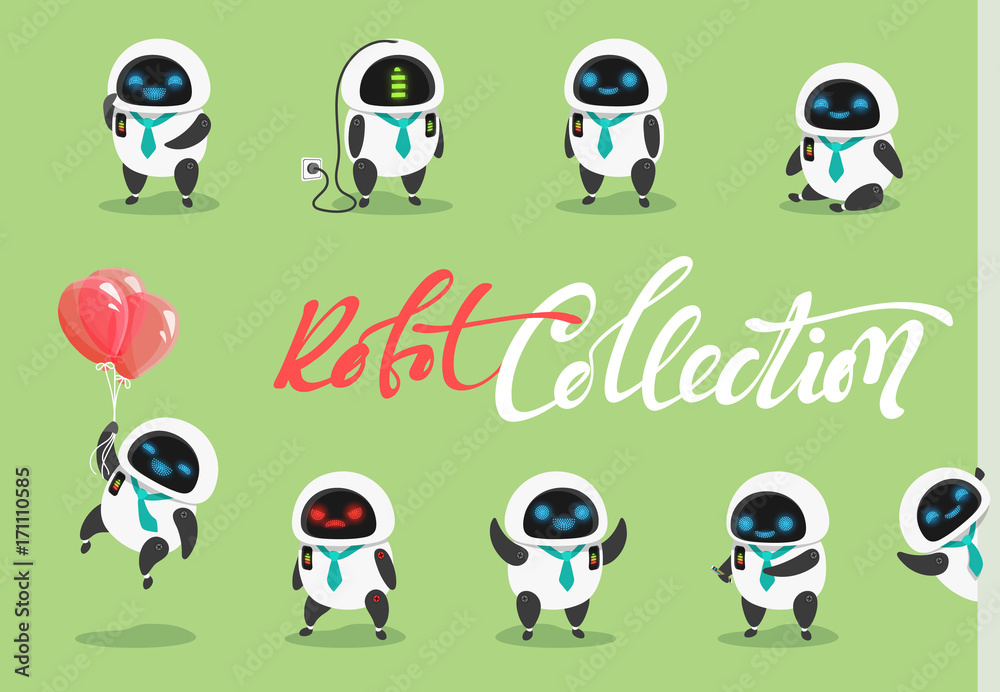 Set character robot. Characters cartoon in flat style with different ...