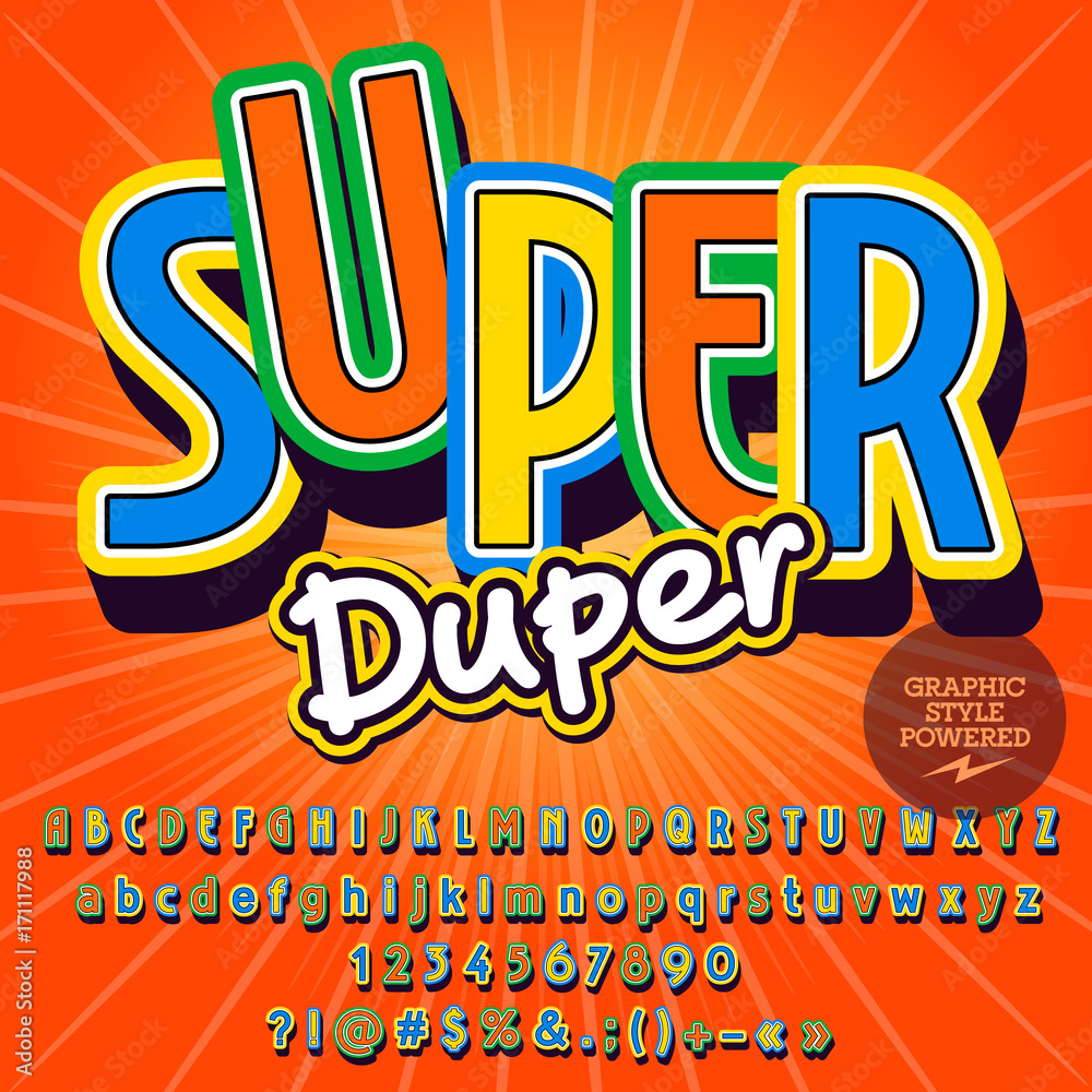 Comic vector alphabet set. Font with text Super Duper. Contains graphic ...