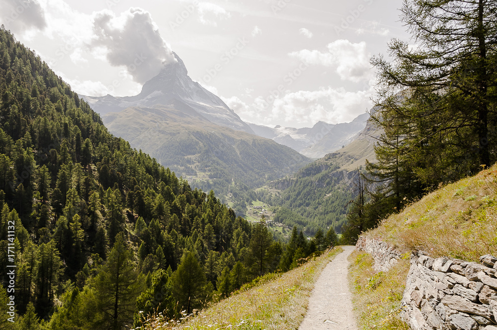 Zermatt, Dorf, Findeln, Weiler, Sunnegga, Wanderweg, Steinmauer ...