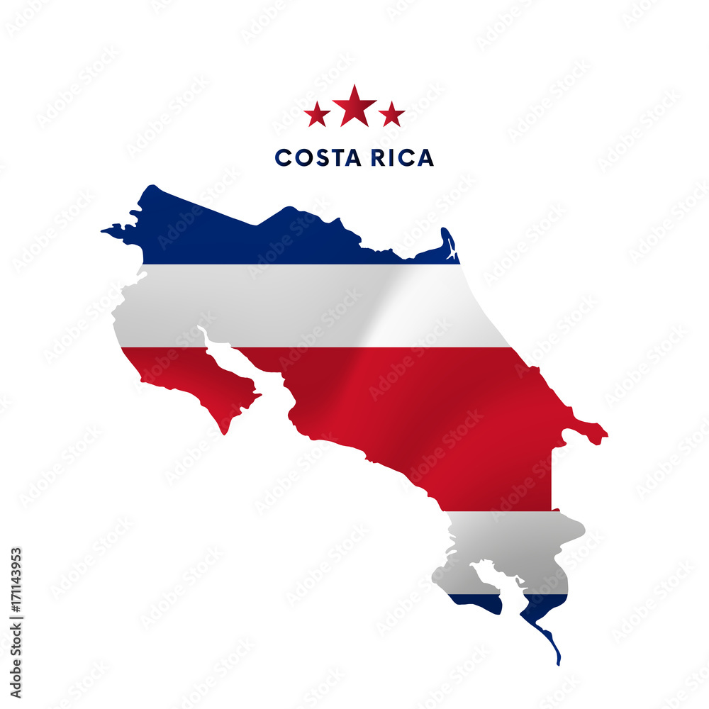 Costa Rica map with waving flag. Vector illustration. Stock Vector ...