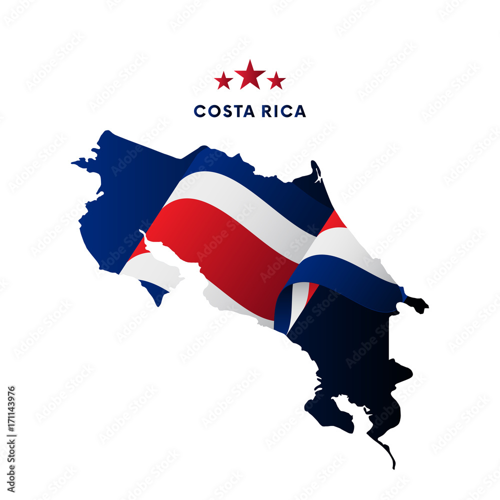 Costa Rica map with waving flag. Vector illustration. Stock Vector ...