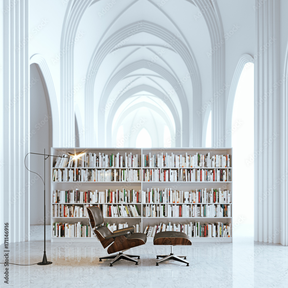 Office library in classic gothic architecture interior 3d render Stock ...