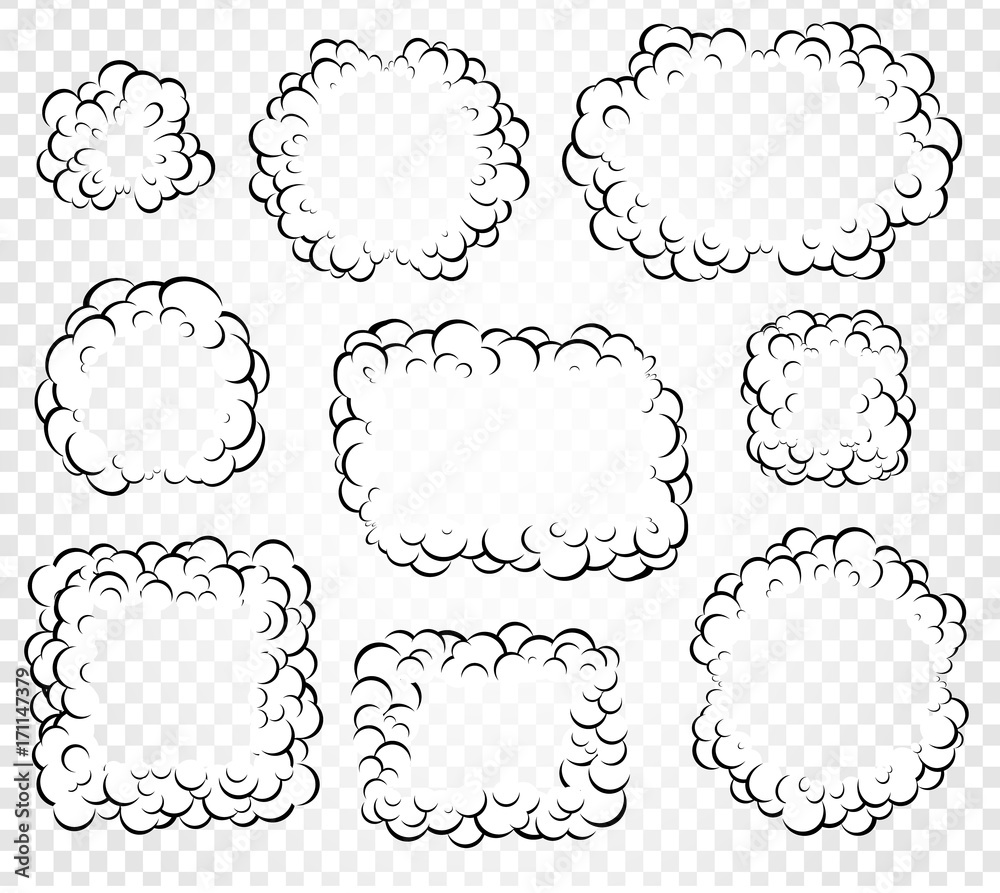 Set of isolated cartoon speech bubbles, frames of smoke or steam ...