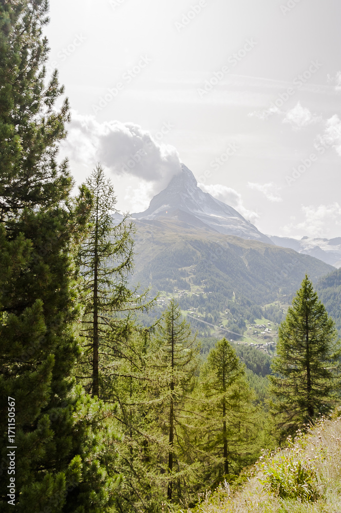 Zermatt, Dorf, Findeln, Findelbach, Sunnegga, Alpen, Matterhorn, Wallis ...