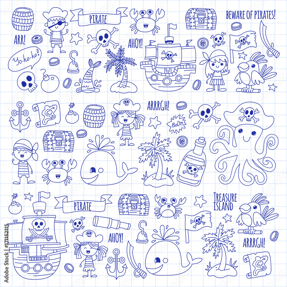 Vector Pirate party for children Kindergarten Kids children drawing ...