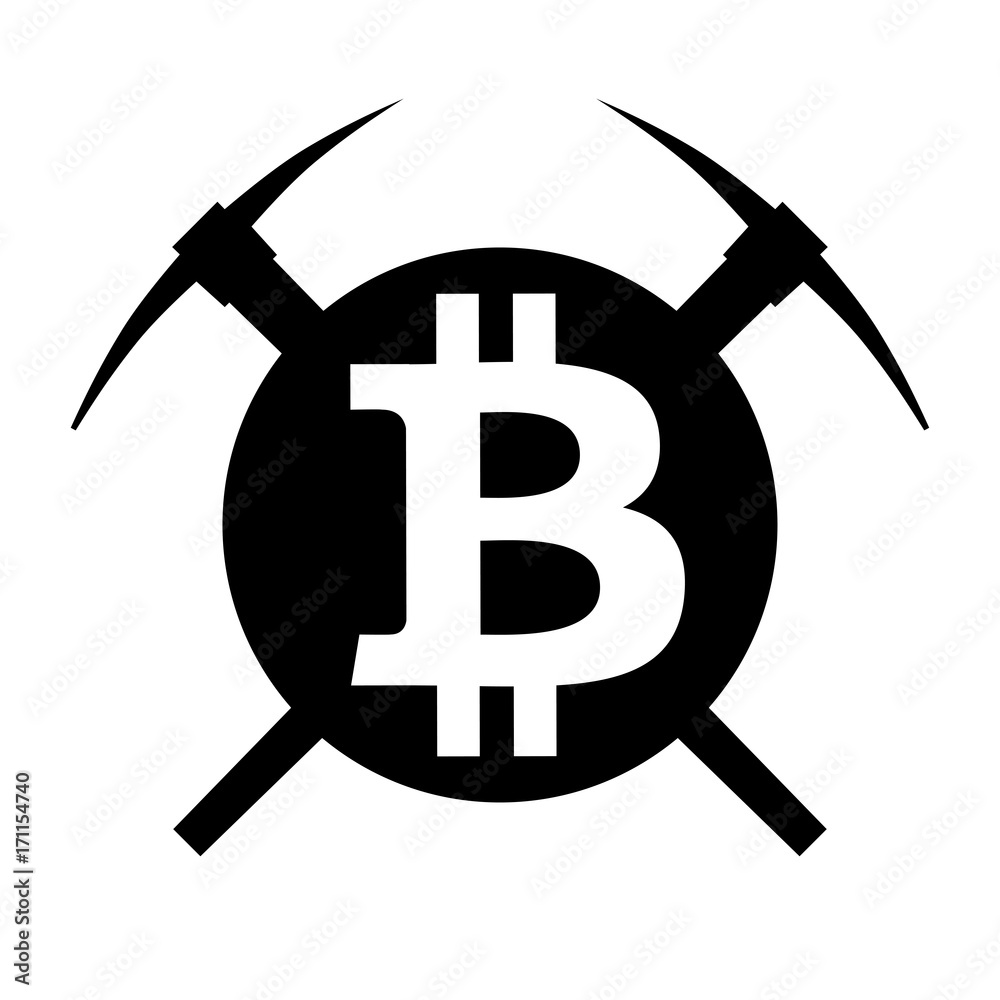 Symbol of mining cryptocurrency bitcoin. Circle and two pickaxes. Logo ...
