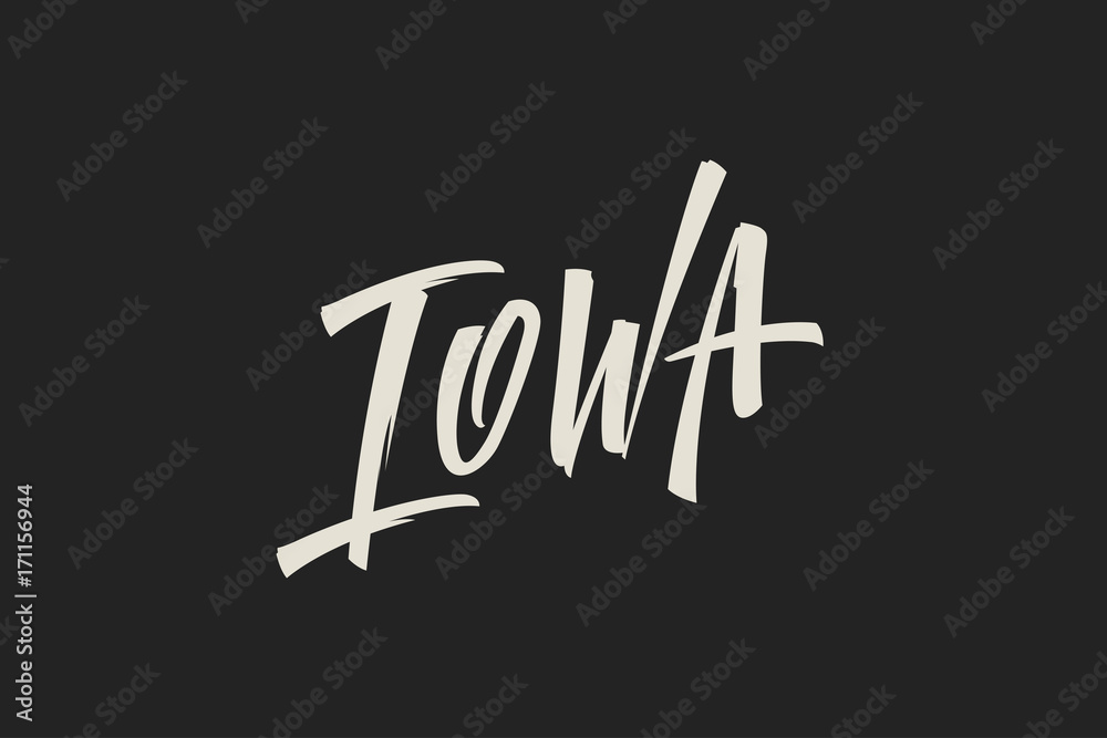 Iowa USA State Word Logo Name Hand Painted Brush Lettering Calligraphy ...