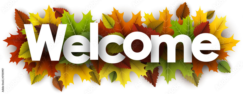Welcome banner with colorful leaves. Stock Vector | Adobe Stock