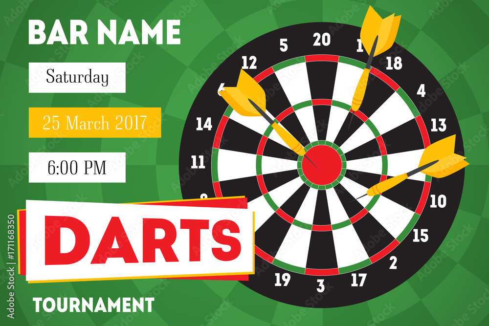 Cartoon Darts Tournament Horizontal Invitation for Bar. Vector Stock ...