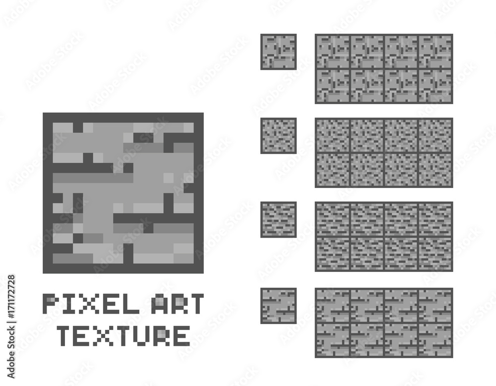 Vector pixel art stone texture. Stone wall pattern. Retro game element ...