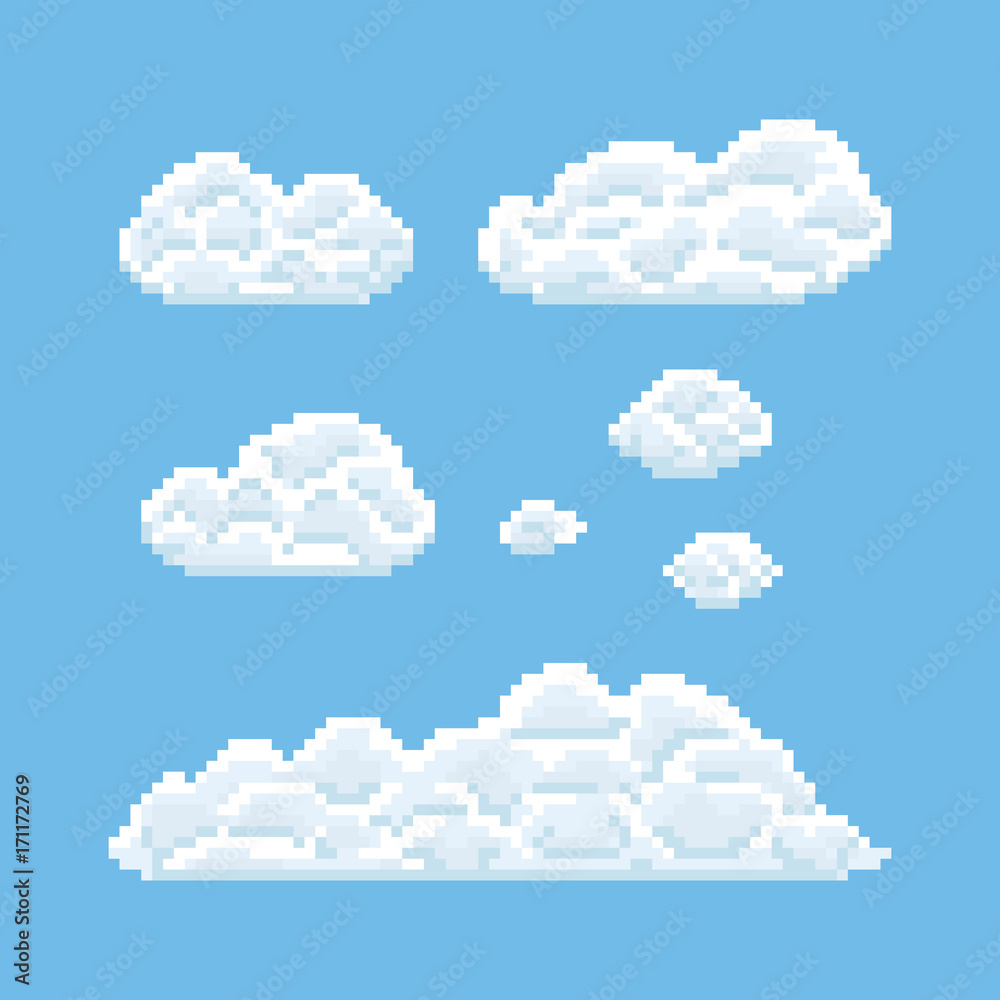 Clouds shapes set. Pixel art 8 bit texture illustration Stock Vector ...