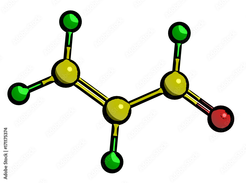 Molecular structure of Acrolein, 3d rendering Stock Illustration ...