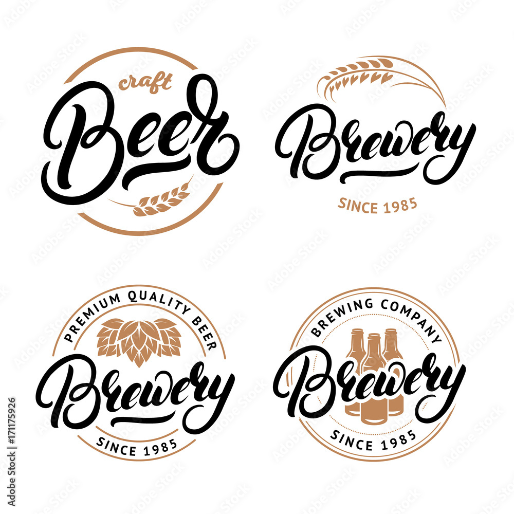 Set of Beer and Brewery hand written lettering logo, label, badge ...