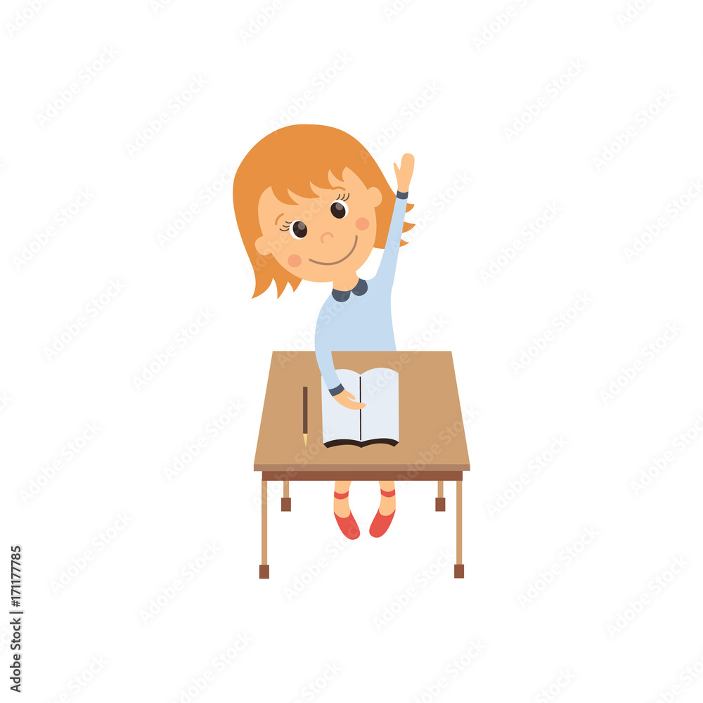 Girl Raising Her Hand Clipart Image