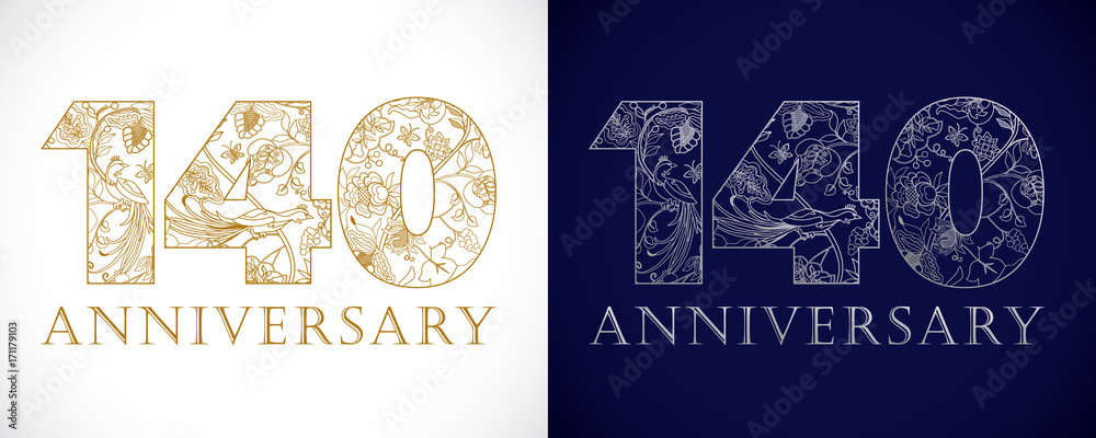 140 years old luxurious celebrating numbers. Template golden, silver ...