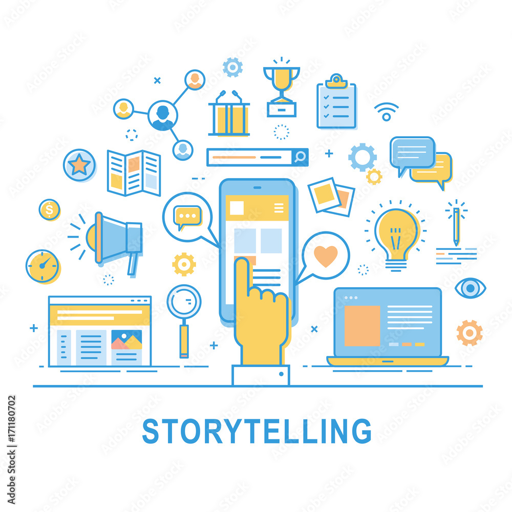Storytelling vector. Illustration of building social media campaigns ...