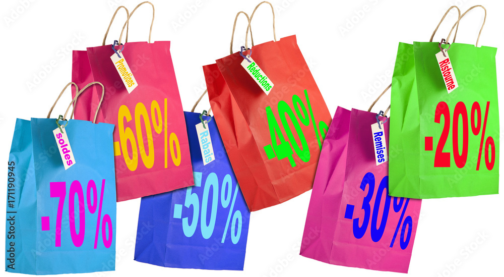sacs papier, soldes, réductions, remises, promotions, rabais, fond ...