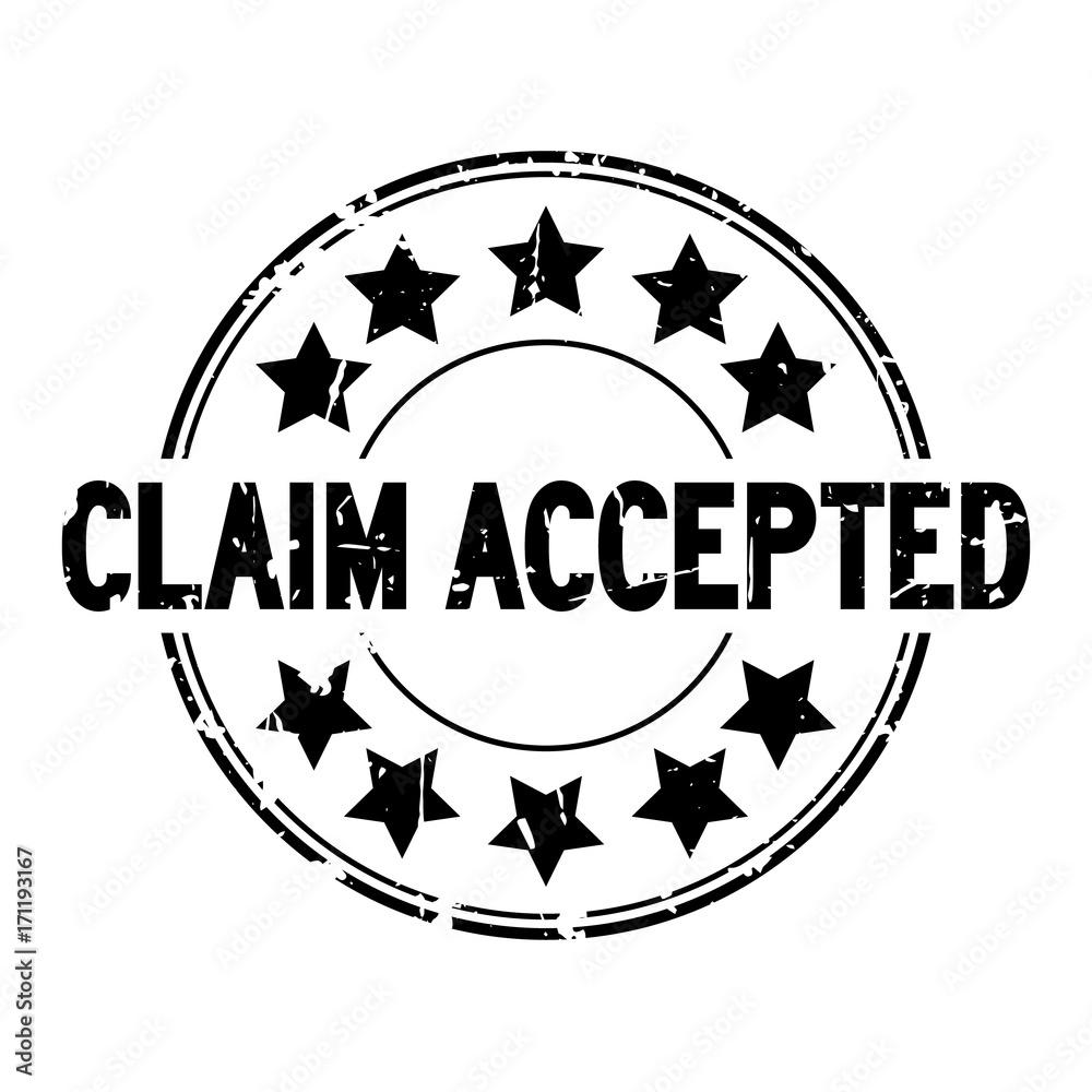 Grunge black claim accepted with star icon round rubber seal stamp on ...