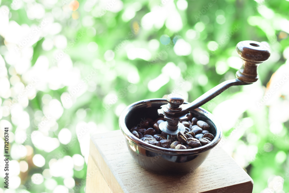 Manual hand coffee grinder made by wooden Stock Photo | Adobe Stock
