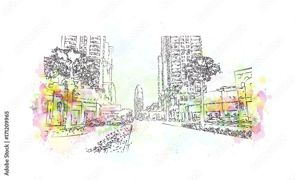 Watercolor sketch of Doha Qatar in vector illustration. Stock Vector ...