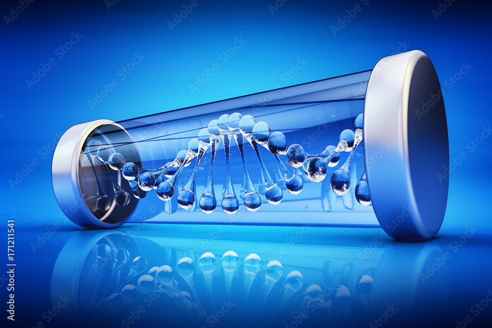 Science and chemistry concept, DNA molecule with helix strands in the ...