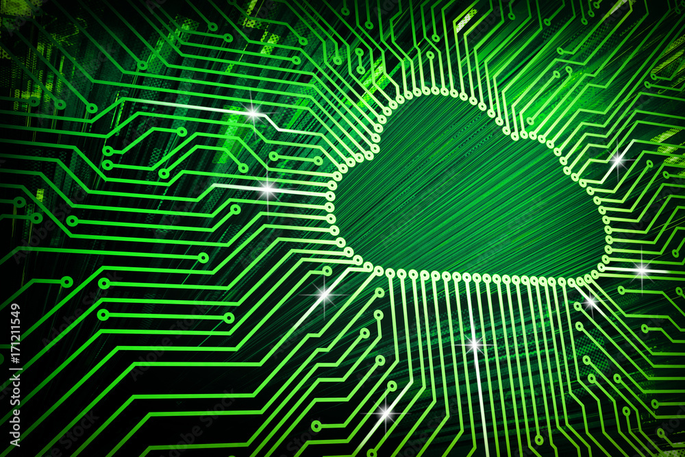 Cloud computing and network security technology concept, green circuit ...