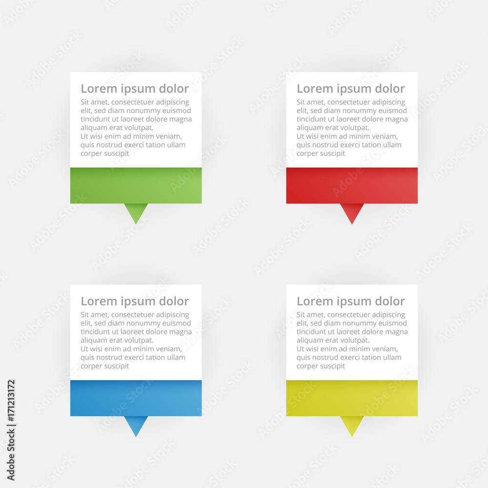 Colorful paper marks with text on white background. Map pointer. Vector ...