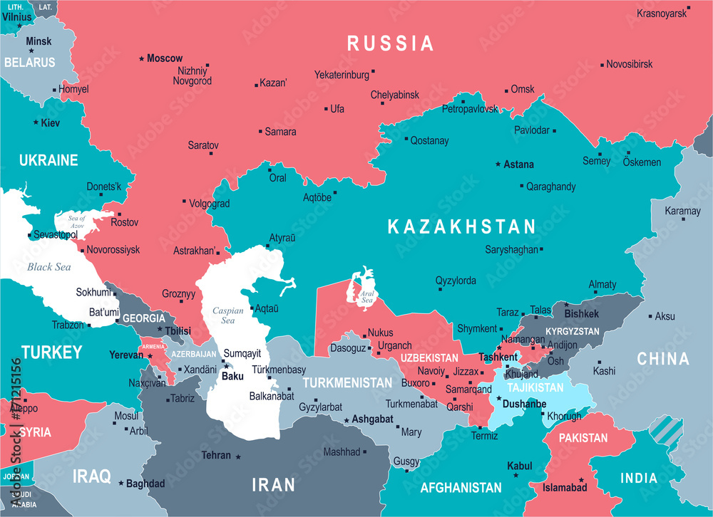 Caucasus and Central Asia Map - Vector Illustration Stock Vector ...