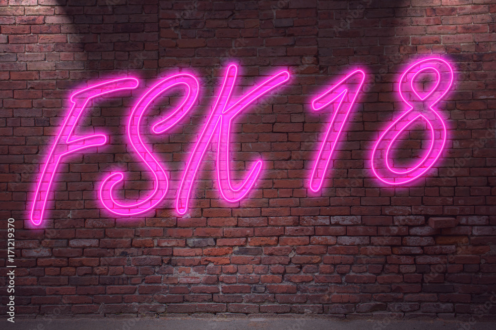 Leuchtreklame FSK 18 an Ziegelsteinmauer Stock-Illustration | Adobe Stock