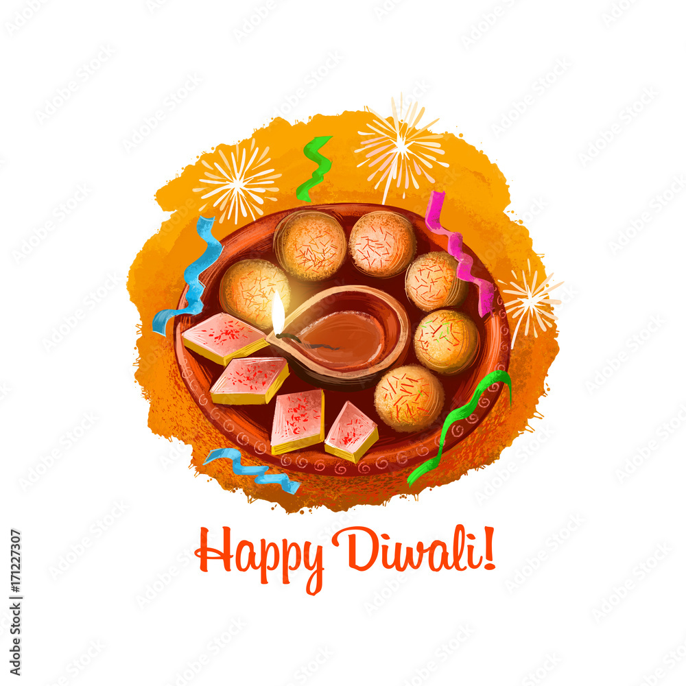 Happy Diwali digital art illustration isolated on white background ...