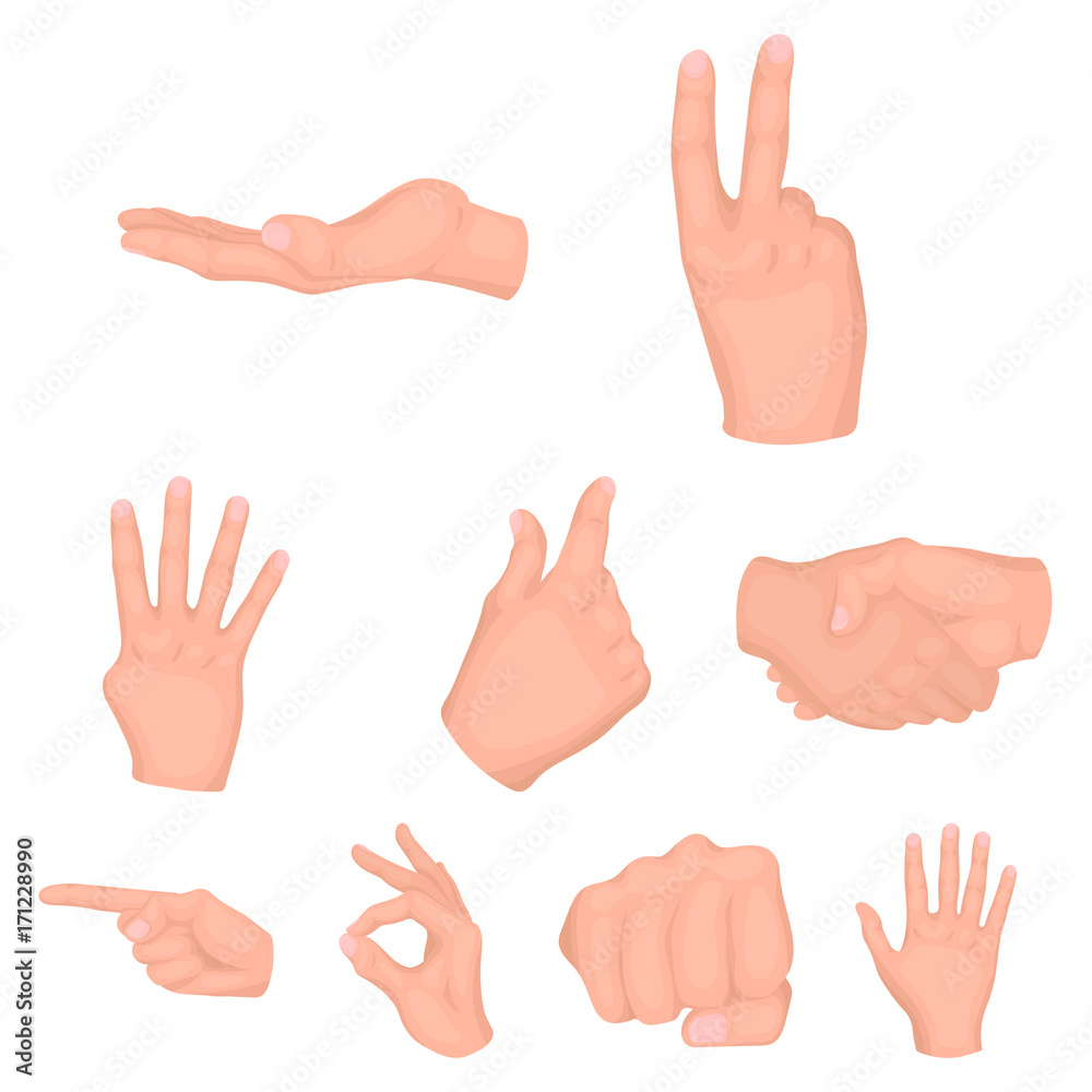 Hand gestures set icons in cartoon style. Big collection of hand ...